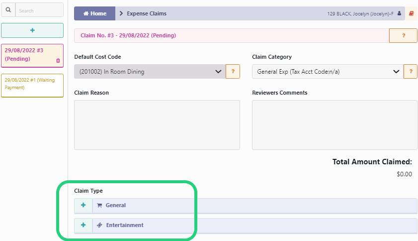 Expense Claim Types / Settings